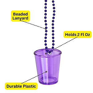 Iconikal Shot Glass on Beaded Necklace, Purple, 12-Pack
