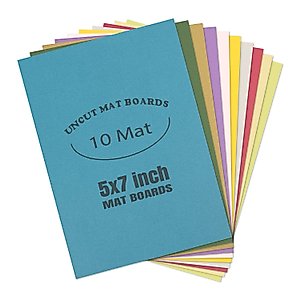 AUEAR, Pack of 10 5x7 Uncut Picture Mat Boards, Assorted Colors Backing Matte Boards for Frame, Print, Artwork, Picture