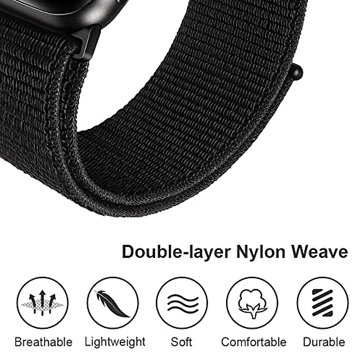 ZRDESIGN Ultra Wide Black Nylon Watch Band Compatible with Apple Watch 42mm 44mm 45mm 49mm, Adjustable Sport Loop For iWatch Series 8 7 6 5 4 3 2 1 SE(Black)