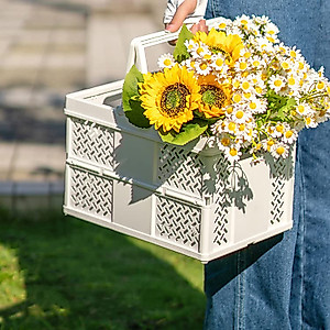 [2-Pack] Plastic Baskets for Shelf Storage Organizing, Durable and Reliable Portable Folding Storage Crate, Ideal for Home Kitchen Classroom and Office Organization, Bathroom Storage-Yellow