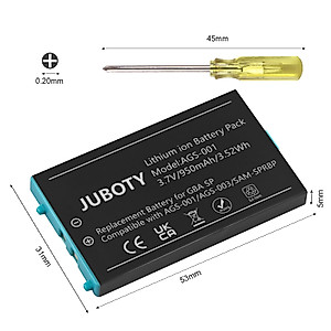 JUBOTY 950mAh 2023 New Upgrade GBA SP Battery Replacement for Nintendo Gameboy Advance SP Models AGS-001 AGS-003 SAM-SPRBP Game Console, Rechargeable Lithium-ion Battery with 1 Repair Tool