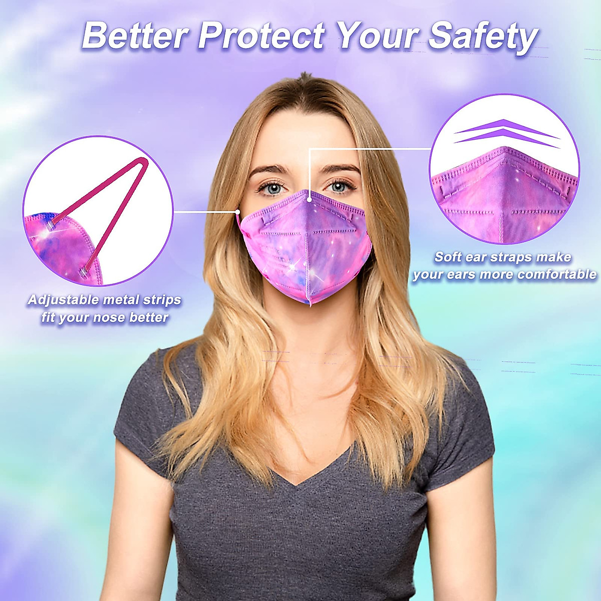 Rasav KN95 Face Masks, 30 Pack Comfortable 5 Layer Cup Dust Safety Mask, Muti-Colored Design KN95 Mask with Elastic Ear Loops for Women, Men