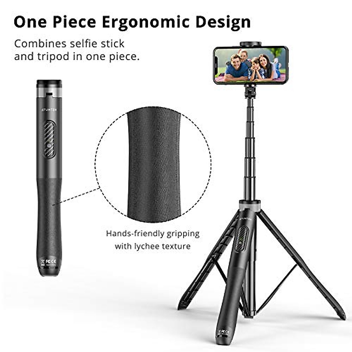 ATUMTEK 51" Selfie Stick Tripod, All in One Extendable Phone Tripod Stand with Bluetooth Remote 360° Rotation for iPhone and Android Phone Selfies, Video Recording, Vlogging, Live Streaming, Black