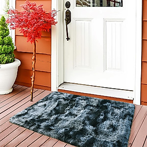 Isdook Anti-Skid Rectangular Fuzzy Rug Fluffy Rug for Living Room Non-Slip Shag Fuzzy Rug for Nursery Tie-Dyed Blue Grey Rectangle 2x3 Feet