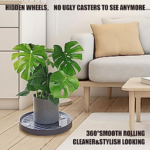 2Pack Plant Caddy with Wheel, 360°Plant Pallet Caddy with 4 Invisible Wheels, Heavy Duty Plant Trolley with Casters Outdoor Planter Stand Load Capacity 180 lbs, 12Inch (Grey)