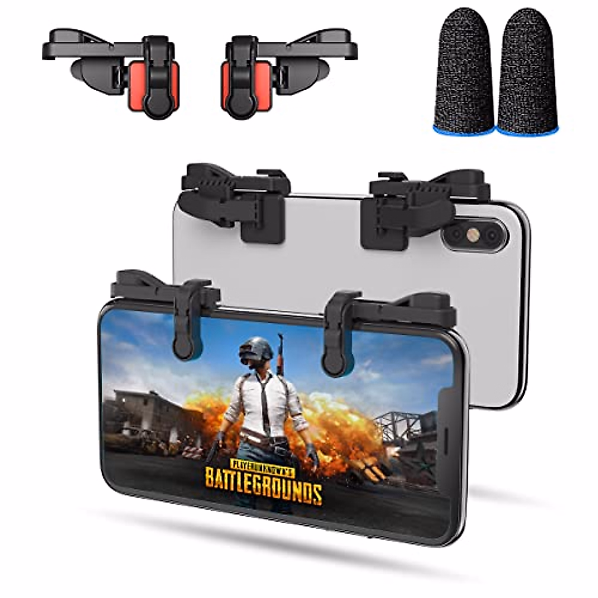 IFYOO Mobile Game Trigger, Mobile Gaming Controller Compatible with PUBGG/Fortnitee/Call of Duty Mobile, Z108 Aim & Fire Triggers for iPhone and Android Phone, 1 Pair with 2 pcs Finger Sleeves