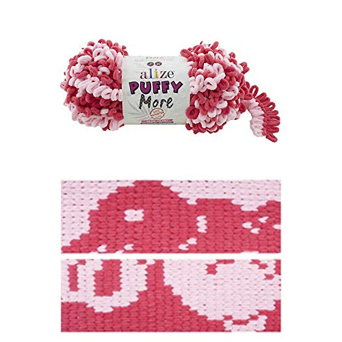 Alize Puffy More ,2 Skeins 10.58 Oz 24 Yds 100% Micropolyester ,Loop Yarn, Blanket Yarn, Velvet Yarn, Easy Knitting Yarn, no Hook , no Needle, New Yarn, Puffy Yarn, Bulky, Baby Yarn, Finger (6274)