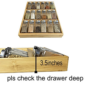 Simhoo Bamboo Spice rack In-Drawer Kitchen Cabinet Spice 18 Bottle Holder Tray for Storage/Organizer 3-Tier Insert