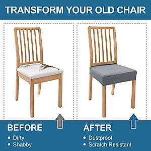 Smiry Waterproof Seat Covers for Dining Room Chairs Set of 2, Stretch Jacquard Removable Washable Chair Seat Slipcovers Protector, No Rear Covers, Grey