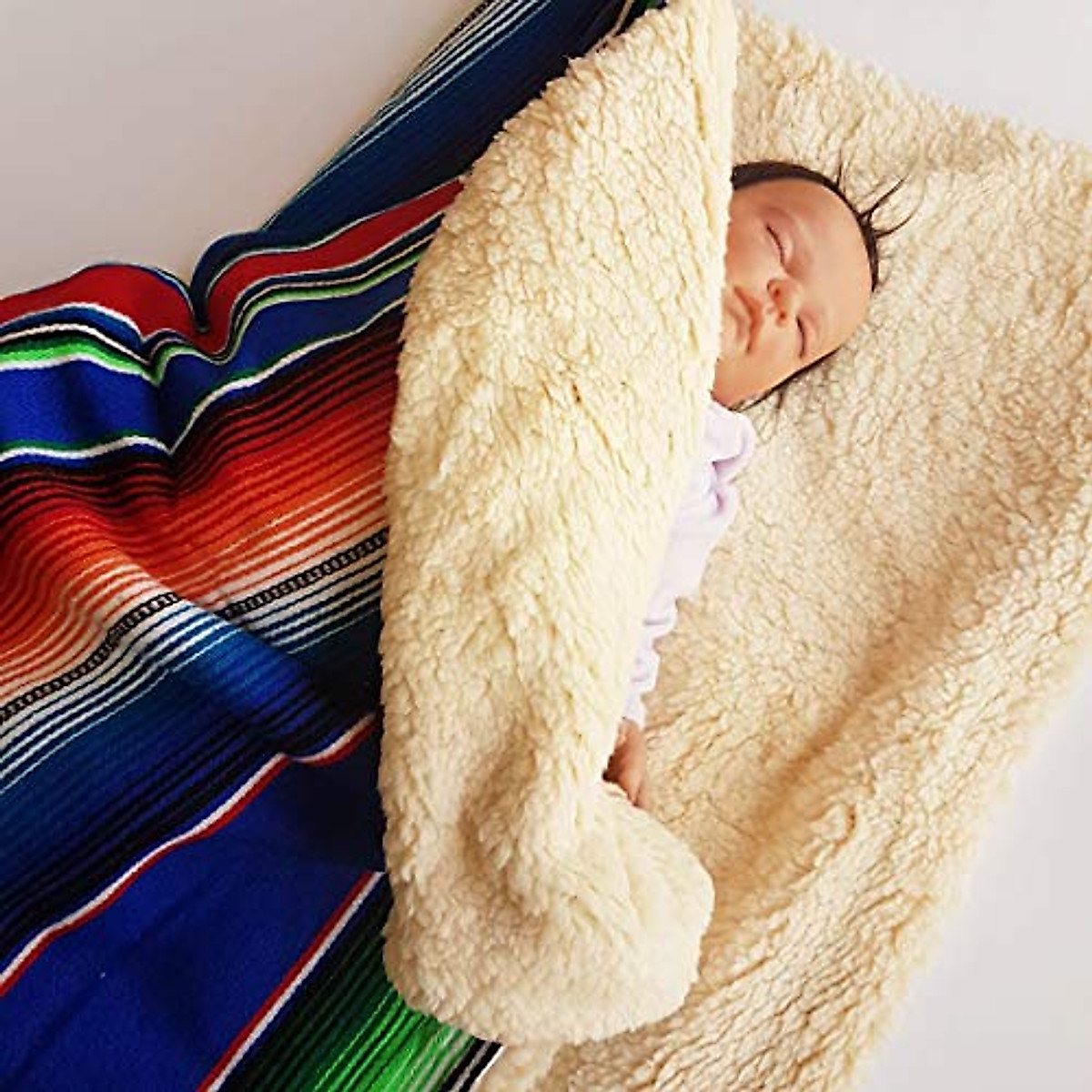 Bebe Trapoz Sarape Baby Blanket, cozzy Quilt, Mexican Blanket, Swaddle balnket, Lovey Blanket (Blue)