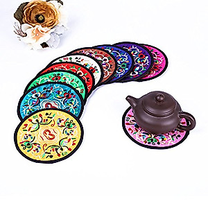 Ambielly Drinks Coasters,Vintage Ethnic Floral Fabric Coasters Bar Coasters Cup Coasters for Friends,Housewarming,Party,Living Room Decor, 10pcs/Set, 5.12"/13cm (Mixed Colors)