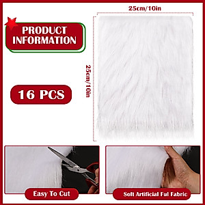 Jexine 16 Pcs Faux Fur Fabric 10 x 10 Inches Fluffy Faux Fur Squares Patches White Fur Fabric Shaggy Fur Fabric Cuts for Decoration DIY Crafts Sewing Cushion Chair Cover