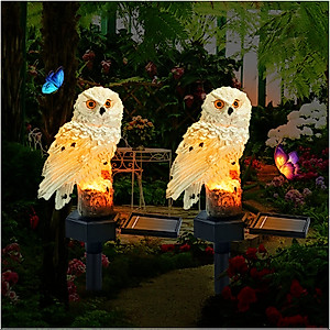 MXJIAELE Owl Gifts Solar Lights Garden for Home Decorations Owls Night Lights for Outdoor Garden Yard White Owls LED Light Stake Garden Decor(White)