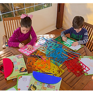Drawing Stencils Set for Kids (55 Piece) - Arts and Crafts Set for Girls & Boys - Christmas & Birthday Gifts for Kids 4 5 6 7 8 9+ Year Old - Ideal Creativity Kit & Travel Activity with 300+ Shapes