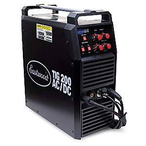 Eastwood AC/DC TIG Welder System | 1/4 Inch Thick Welding Capacity | Duty cycle of 60% at 190 Amps | 110 & 220V Dual Voltage TIG Welding with Rocker Style Foot Pedal | Black