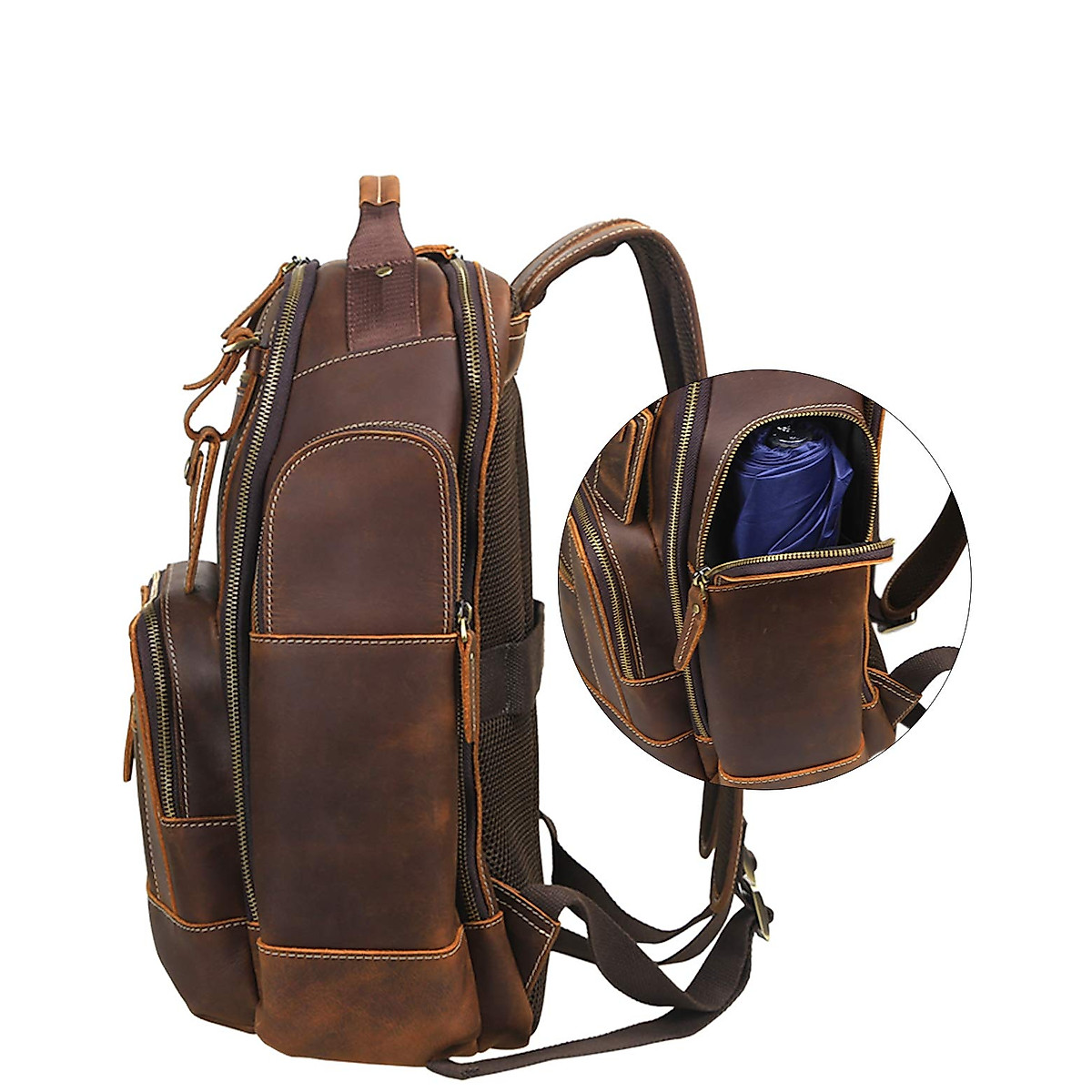 LANNSYNE Men's Vintage Full Grain Leather 15.6 Inch Laptop Backpack Camping Travel 24L Rucksack