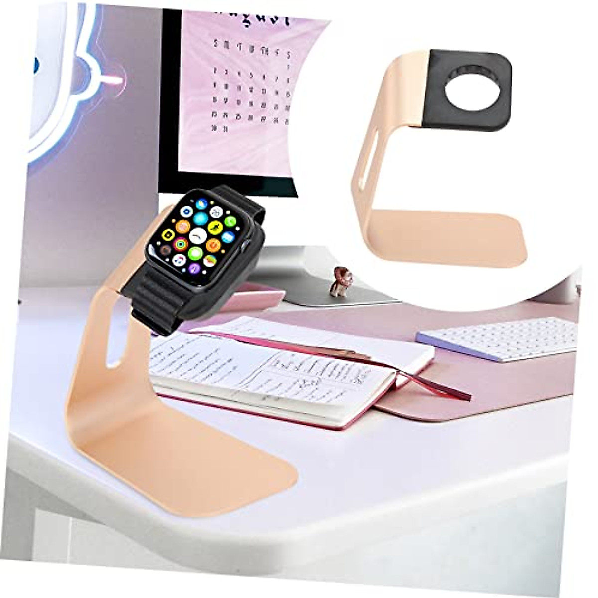 Charging Base 3pcs Gold Brackets Cable for Reloj Stand Holder Support Compatible with Apple Base Charging Smart Replacement Aluminium Watch Metal Dock Charger Alloy Watches Cradle