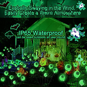 Ruhapu Halloween Decorations Outdoor Solar Scary Eyeball Lights,2PACKS 12/16LED Green Eyeball Swaying Firefly Lights,Waterproof Solar Halloween Path Lights for Yard/Garden/Lawn/Party Decor (Green)