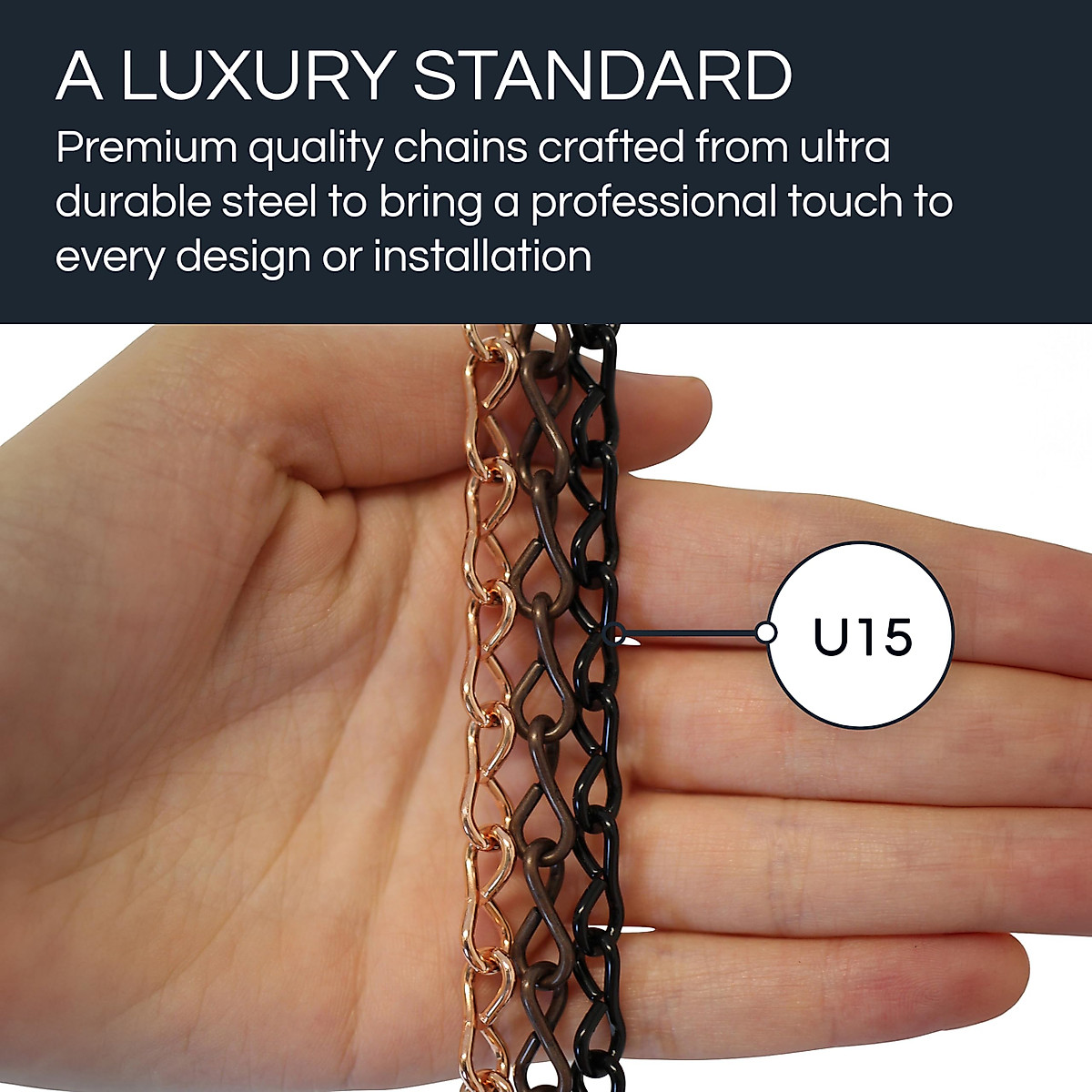 RCH Hardware CH-S50-16-BLK-10 |14 Gauge Decorative Solid Steel Single Jack Fixture Chain | 10 Foot Increments | Black Finish