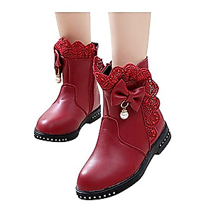 Lykmera Shoes Kids Knot Toddler Infant Princess Boots Fashion Leather Shoes Toddler Girls Winter Boots Shoes Ankle Boots (Wine, 9.5-10 Years Big Kids)