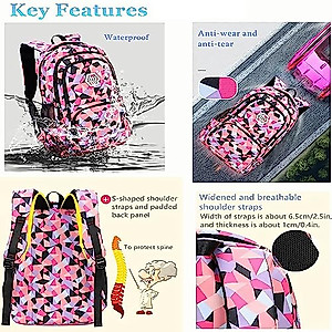 pdghiue Geometric Print 3-Piece Backpack Set Aesthetic (Backpack + Lunch Bag + Pencil Case) - High Density Nylon Fabric, Spacious, Eco-friendly