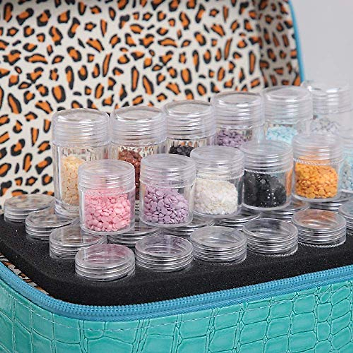 84 Slot Diamond Storage Box, PU Diamond Painting Storage Container Portable Nail Glitter Powder Art Craft Jewelry Beads Sewing Pills Storage Case Holder DIY Embroidery Beads Organizer Zipper Handbag