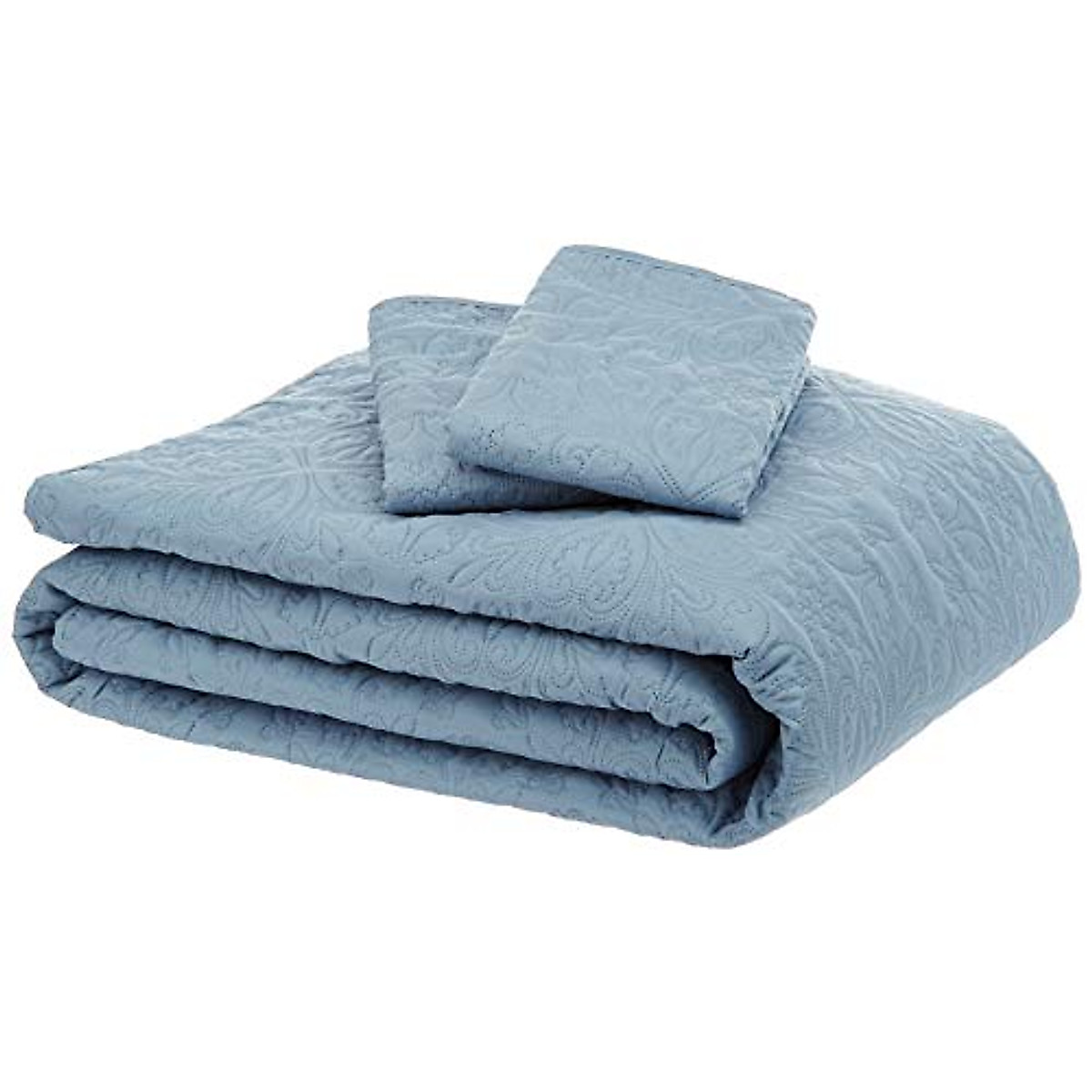 Amazon Basics Oversized Quilt Bed Set, Embossed Coverlet and Shams - King, Spa Blue Floral