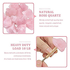 Cozy Tower 4 Pcs Rose Quartz Wall Hooks Decorative, Hat Bag Hooks for Wall Gold Brass Hooks for Hanging Purse Crystal Curtain Tieback Hooks for Wall, Pink