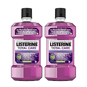 Listerine Total Care Anticavity Fluoride Mouthwash, 6 Benefits in 1 Oral Rinse Helps Kill 99% of Bad Breath Germs, Prevents Cavities, & Strengthens Teeth, Fresh Mint, 1 L, Pack of 2
