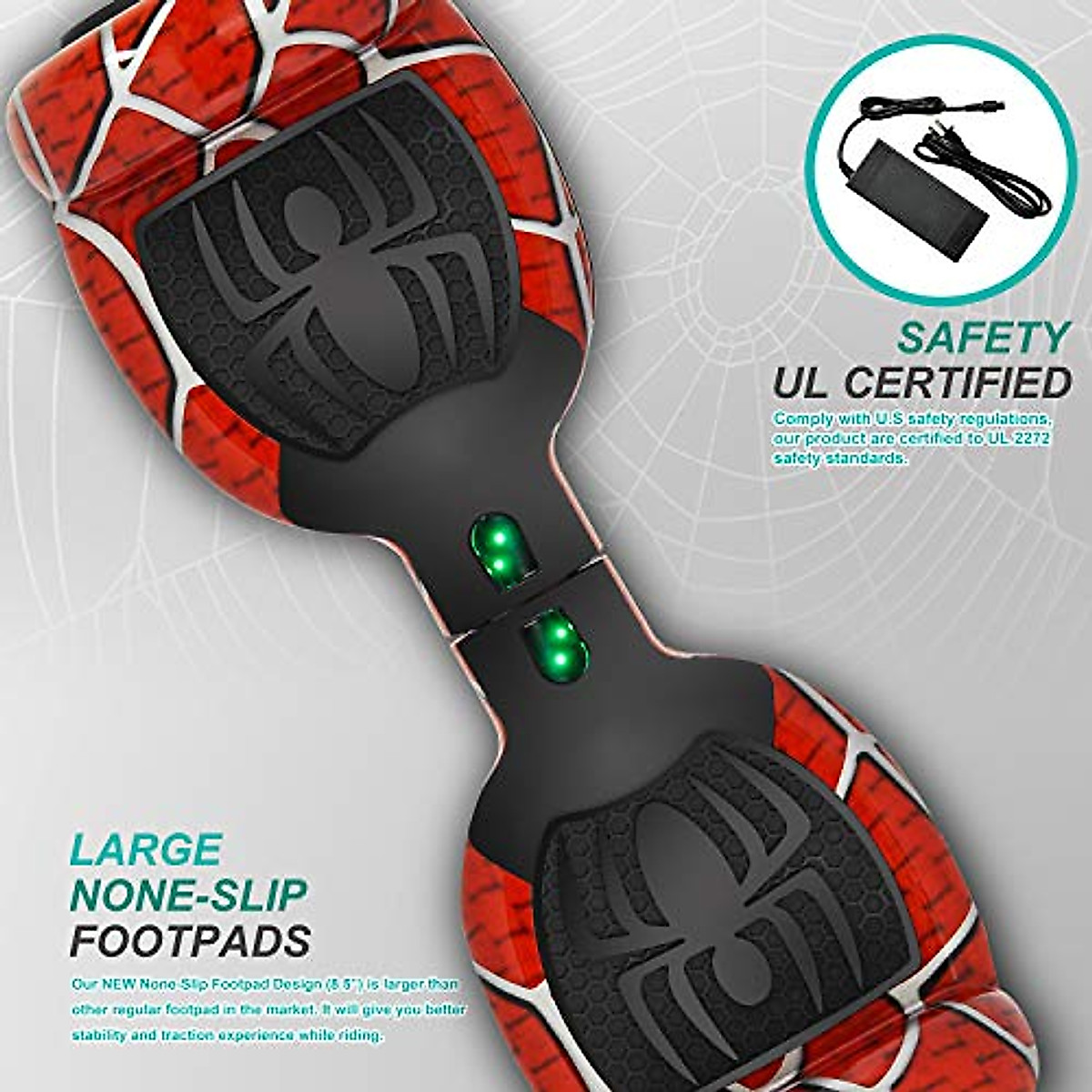 Hoverboard for Kids Adult Spider Self Balancing Hoverboard with LED Lights Wheels Speaker UL 2272 Certified Hover Board (RED)