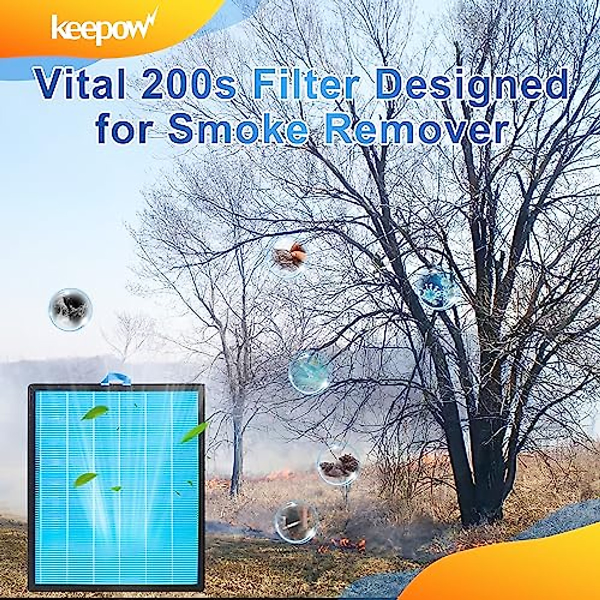 Keepow Vital 200S Replacement Filter Smoke Remover Compatible with LEVOIT Vital 200S Air Purifier 3-in-1 H13 Ture HEPA High-Efficiency Activated Carbon Air Filter Vital 200S-RF-PA 1Pack Blue
