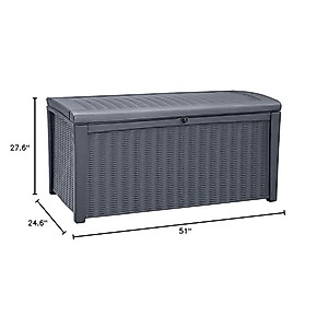Keter Borneo 110 Gallon All Weather Weatherproof Rattan Wicker Resin Outdoor Patio Porch Garden Deck Organization Storage Box Bench, Grey (2 Pack)