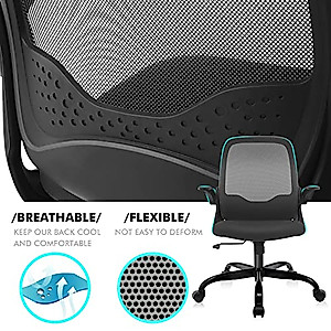 KERDOM Office Chair, Ergonomic Desk Chair, Breathable Mesh Computer Chair, Comfy Swivel Task Chair with Flip-up Armrests and Adjustable Height