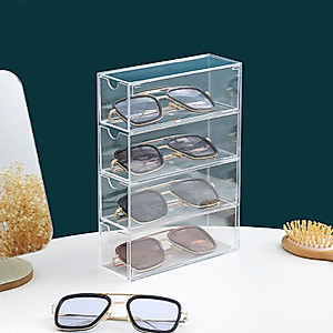 BYNNIX Transparent Dustproof Sunglasses Storage Box With 4 Layer Acrylic Drawers Eyewear Organizer Container Holder Eyewear Accessories Holder
