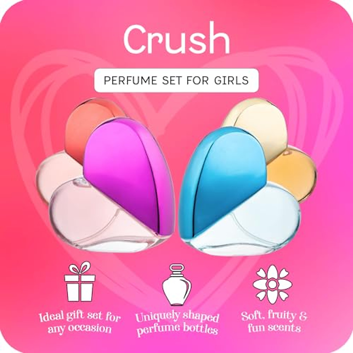SCENTED THINGS Crush Perfume Gift Set for Teen Girls, Kids Body Spray for Girls 10-12 & Teens, Body Mist for Teenage Girl, Fashion Collection 4 Heart-Shaped Perfumes Bottles