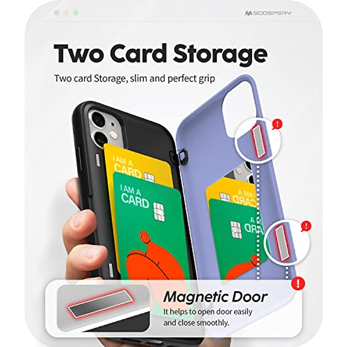 GOOSPERY iPhone 11 Case, iPhone 11 Wallet Case with Card Holder, Protective Dual Layer Bumper Phone Case - Lilac Purple