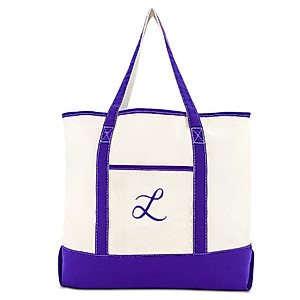 DALIX Women's Canvas Tote Bag Shoulder Bags Open Top Purple Monogram L