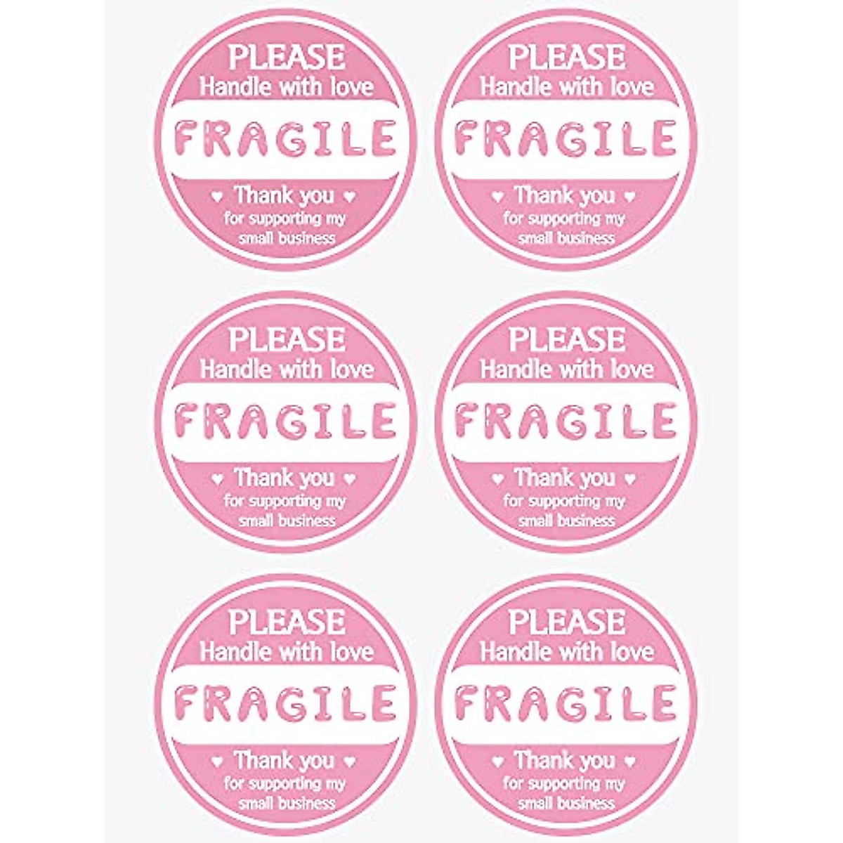 mmDay 300 Pieces 2 Inch Round Baby Pink Fragile Stickers Thank You for Supporting My Small Business Labels for Shipping Packing Mailing Envelope Gift Jewelry Bag - 300 Strong Adhesive Labels Per Pack