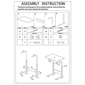 Lifting Mobile Computer Desk Standing Adjustable Height Rolling Laptop Small Desks for Small Spaces Foldable Workstation Writing Desk Collapsible Study Table Corner Side Table,Easy to Assemble,White