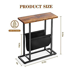 MULISOFT Side Table for Small Spaces, End Table with Magazine Holder, Narrow Side Table for Living Room, Small Table with Metal Frame, Small Bedside Tables for Bedroom, Slim Couch Side Table