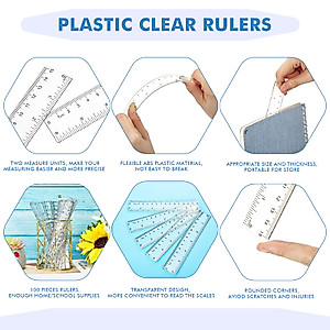Zonon 200 Pcs 6 Inch Rulers Bulk Clear Plastic Flexible Straight Rulers with Inches and Centimeters First Day of School Gift for Students Back to School Office Supplies
