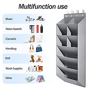 Libeder Over The Door Shoe Organizer,1 Pack Hanging Door Shoe Rack for Closet with 4 Metal Hooks, 6-tiers Hanging Closet Shoe Organizers and Storage Shelves Space Saving for Nursery,Dorm,RV,Bedroom, Grey, Grey