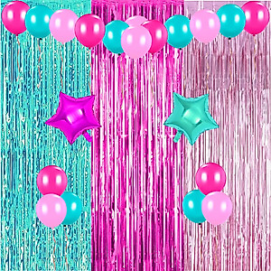 Surprise Party Supplies Birthday Decorations, Pink Teal Fuchsia Curtains and Balloons for Girls Surprise Party Cake Table Supplies to Booths Backdrop