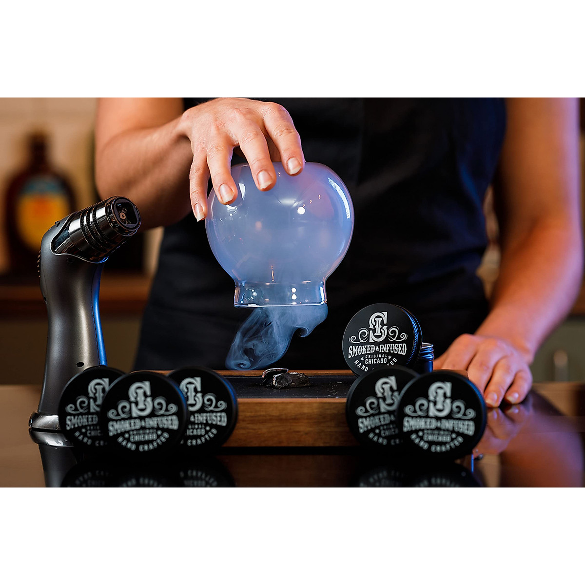 Smoked and Infused Cocktail Smoker Kit w/Torch - Six Flavors - Old Fashioned Gift Box for Men - Infuse Whiskey & Bourbon - Essential Home Bar Tools - Infuser for Bartender & Cocktails Lover (Graphite)