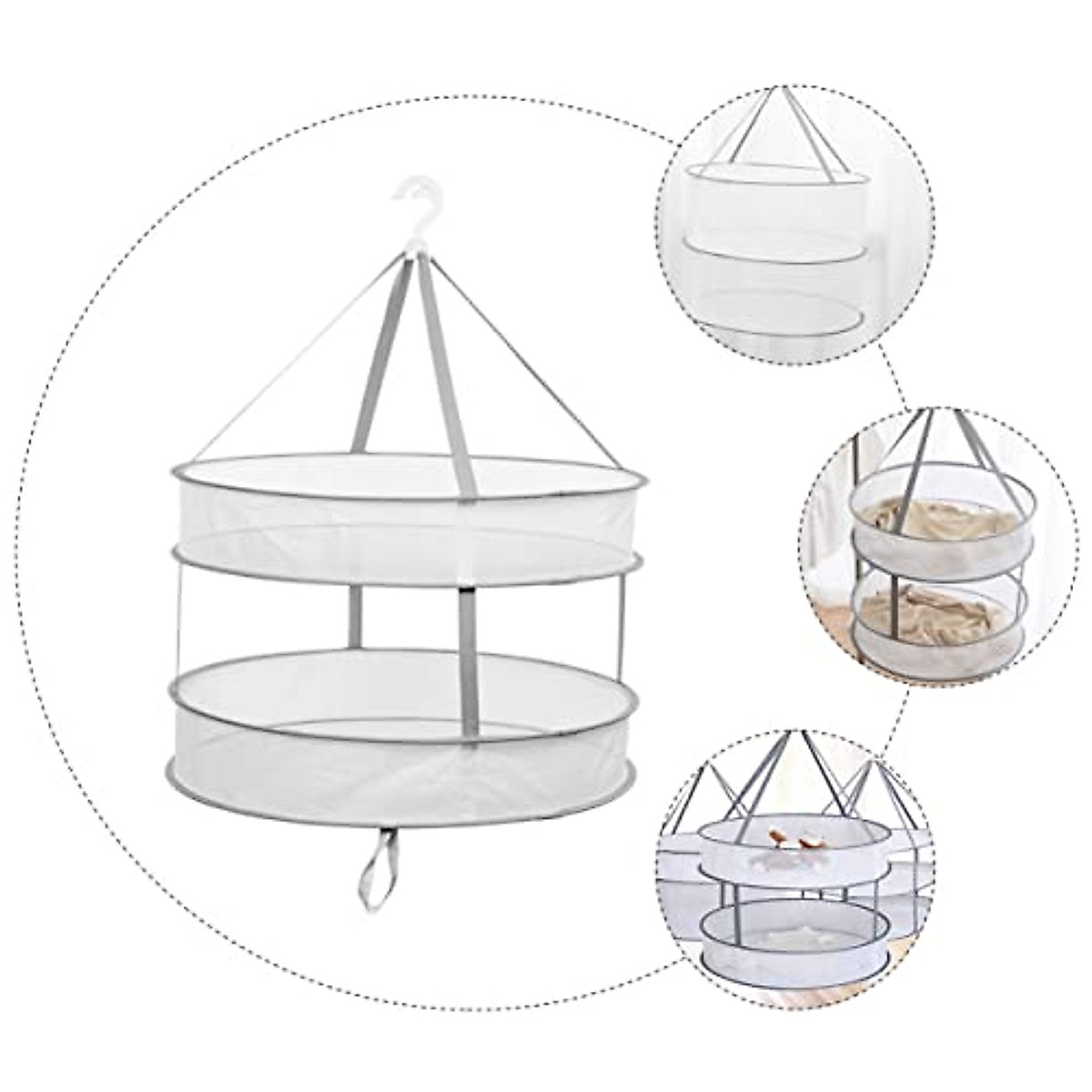 Zerodeko 3pcs Double Clothes Basket Collapsible Laundry Drying Rack Grey Towels Foldable Laundry Rack Drying Rack net Sweater mesh Clothes Hanging Dryer Clothes Drying mesh net Laundry Bag