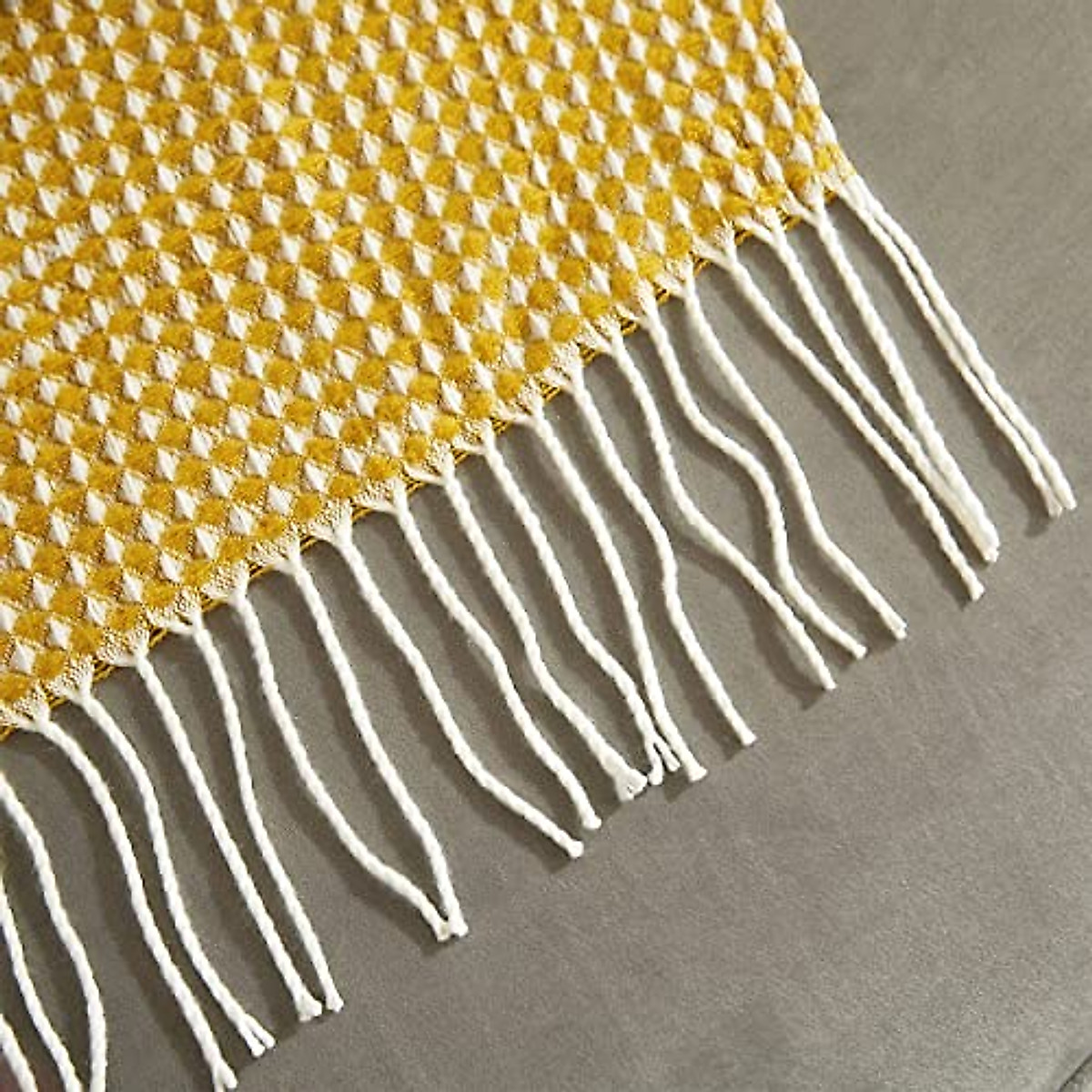 PHF Acrylic Waffle Weave Knit Throw Blanket 50 x 60 inches, Lightweight Soft Cozy Decorative Woven Blanket with Tassels for Couch, Bed, Sofa, Chair, Home Travel, Suitable for All Seasons, Ginger