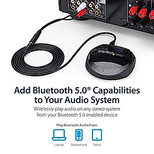 StarTech.com Bluetooth Audio Receiver with NFC - 3.5mm Jack/RCA/SPDIF (Toslink) - BT 5.0 - HiFi Wolfson DAC - Bluetooth Stereo Receiver for Speakers/PC/TV - Wireless Bluetooth Aux Adapter (BT52A)