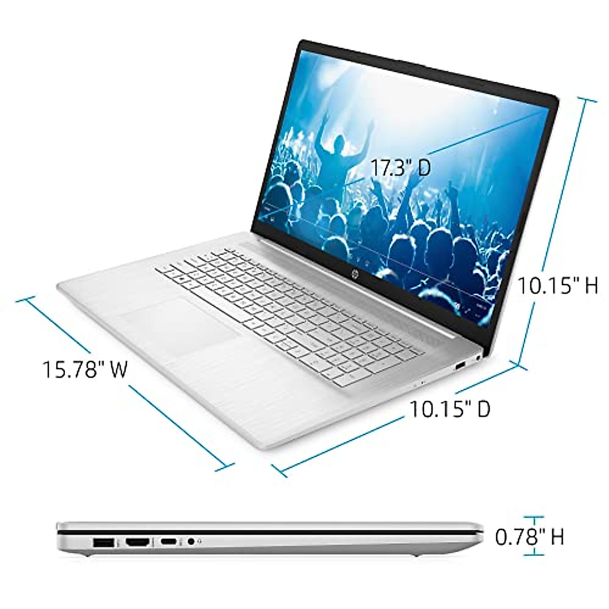 HP 17 17.3" Touchscreen HD+ Laptop Computer, Quad-Core AMD Ryzen 3 5300U (Beat i3-1115G4), 8GB DDR4 RAM, 256GB PCIe SSD, WiFi 6, Bluetooth 5.2, Natural Silver, Windows 11 Home, BROAG HDMI Cable