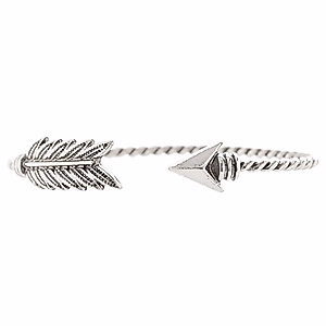 Artisan Owl Arrow Cuff Feather Bracelet - Silver Tone