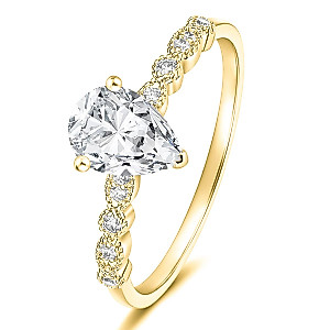 Mameloly 1.5CT Teardrop Engagement Rings for Women 14K Gold Plated Marquise Pear Shaped Cubic Zirconia Promise Rings for Her Size 7